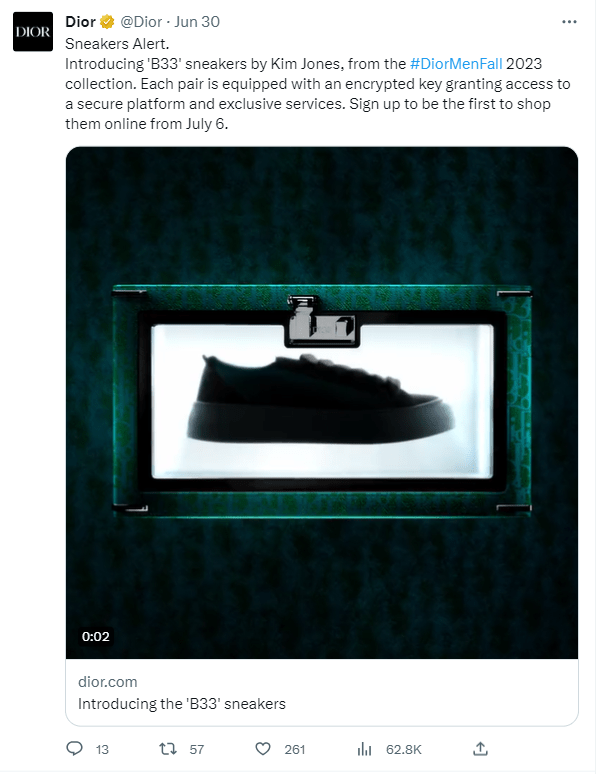 區塊鏈即時｜Dior推出全新男鞋系列 配備NFC芯片和「Digital Twin」NFT