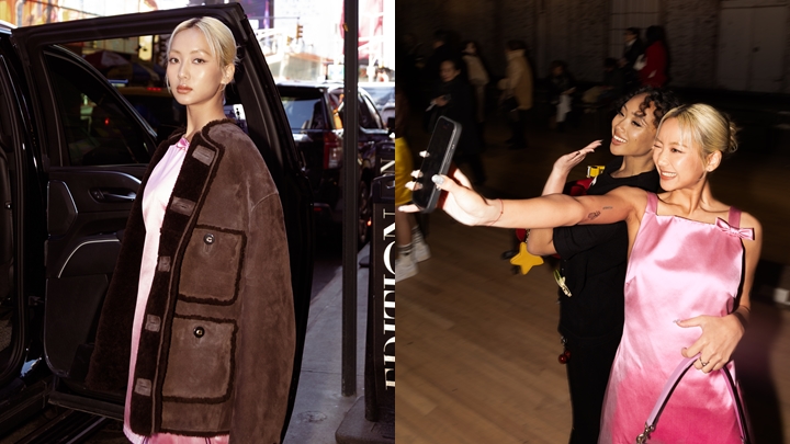 Marf@COLLAR現身紐約時裝騷成焦點 粉紅連衣裙穿出可愛型格個性