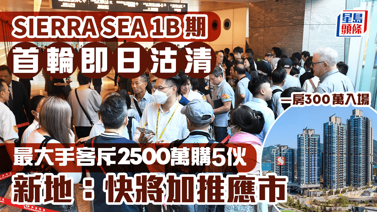 SIERRA SEA 1B期開紅盤 首輪即日沽清160伙 最大手客斥2500萬購5伙 新地：快將加推應市