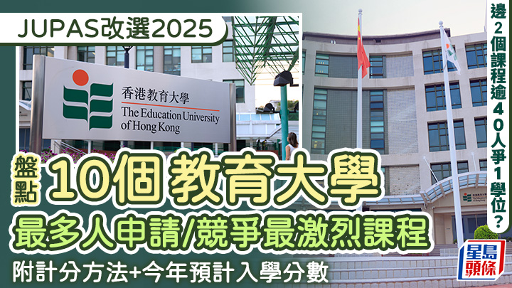 JUPAS改選2025︱教育大學EdUHK 盤點10個最多人申請/競爭最激烈課程 邊2個課程逾40人爭1學位？附今年預計收分