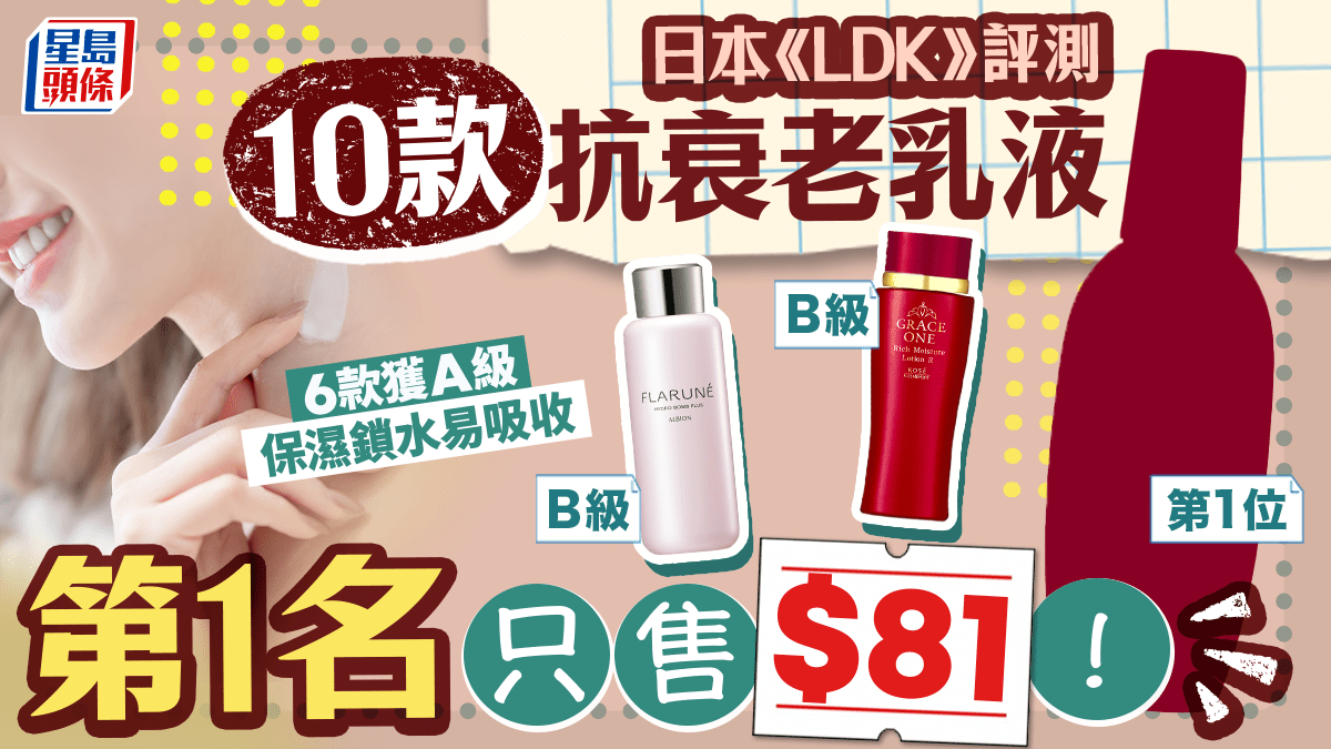 抗衰老乳液推介｜日本《LDK》评测10款人气产品 2款获A级 保湿锁水易吸收 第1名只售$81！