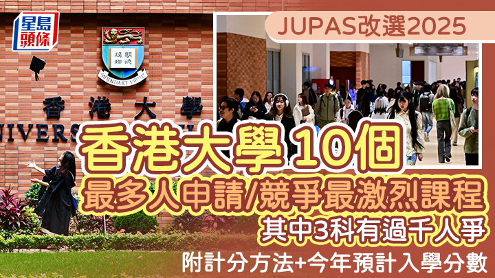 JUPAS改選2025︱香港大學10個最多人申請/競爭最激烈課程 其中3科有過千人爭 附今年預計收分+計分方法